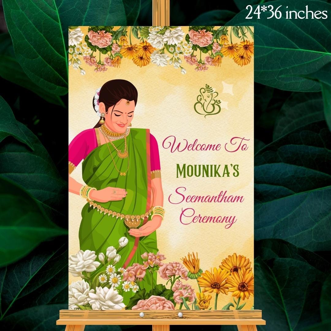 Seemantham Ceremony Welcome Signboard, Indian Baby Shower Decor ...