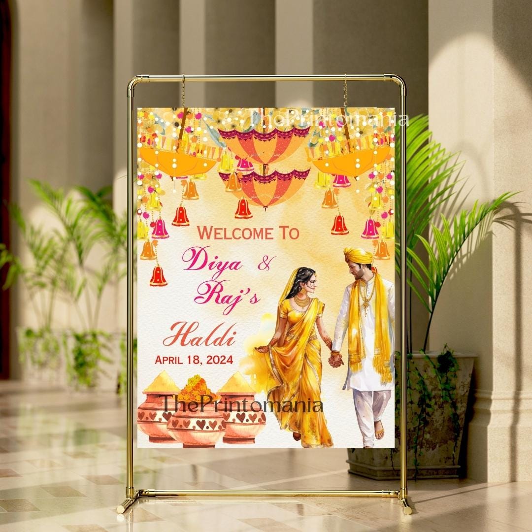 Indian Haldi Sign, Hindu Haldi Ceremony Welcome Sign Board, Indian ...
