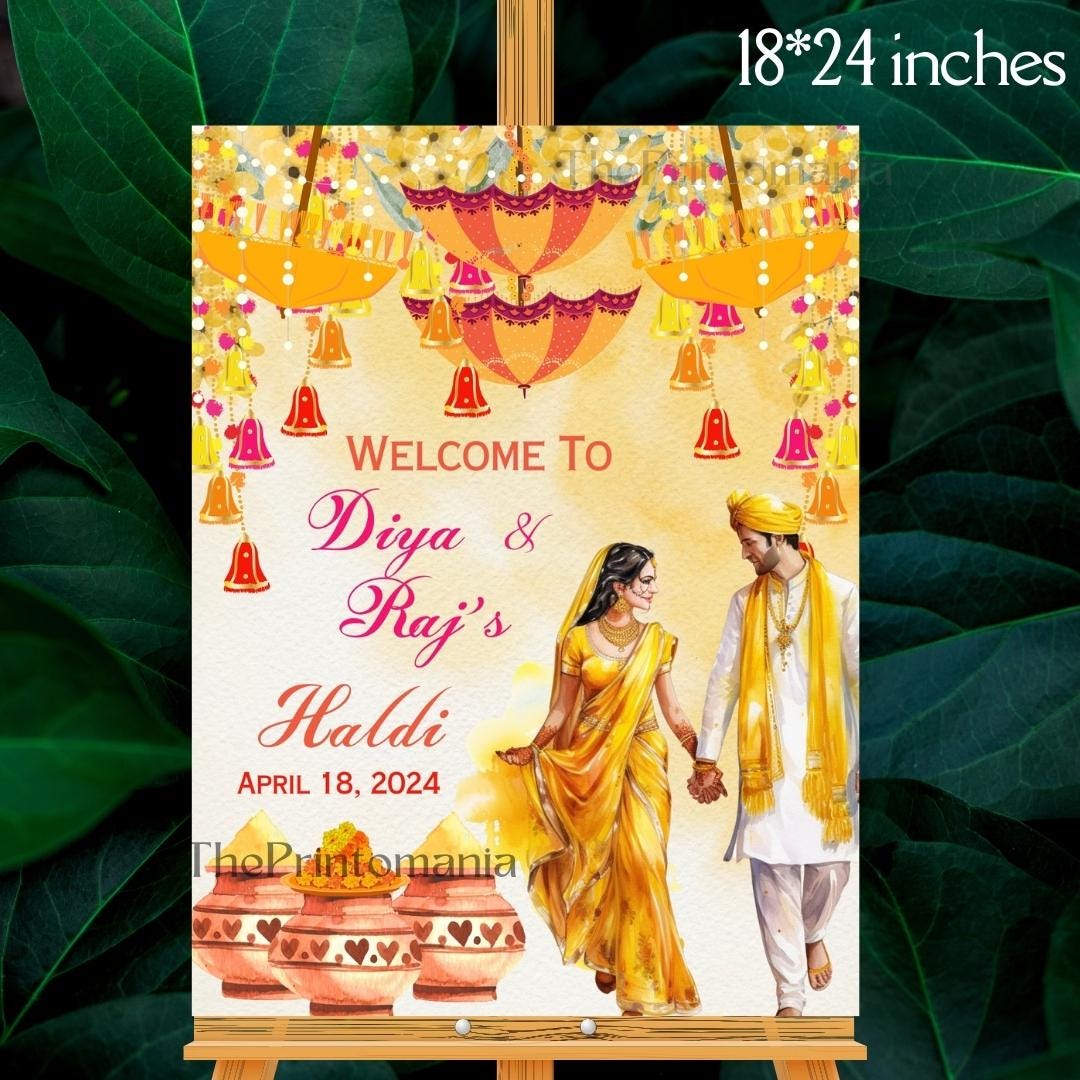 Indian Haldi Sign, Hindu Haldi Ceremony Welcome Sign Board, Indian ...