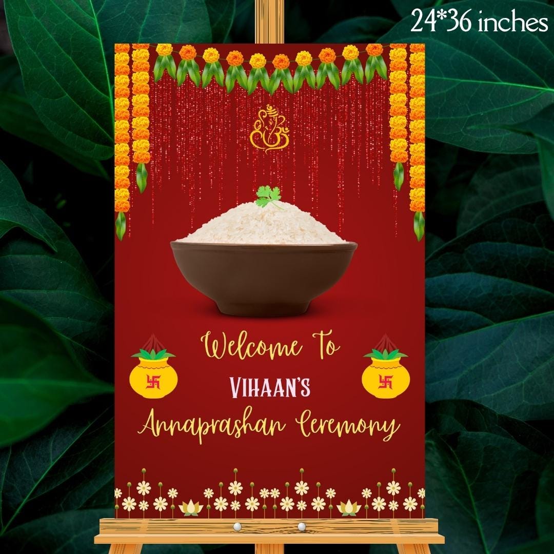 Editable Annaprashan Welcome Sign, Traditional Rice Ceremony Decor ...