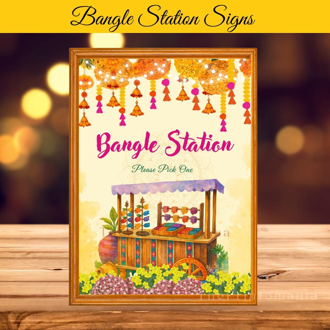 Bangle Station Sign as Mehndi Dholki Haldi Table Decor Sign, Bangle Bar ...
