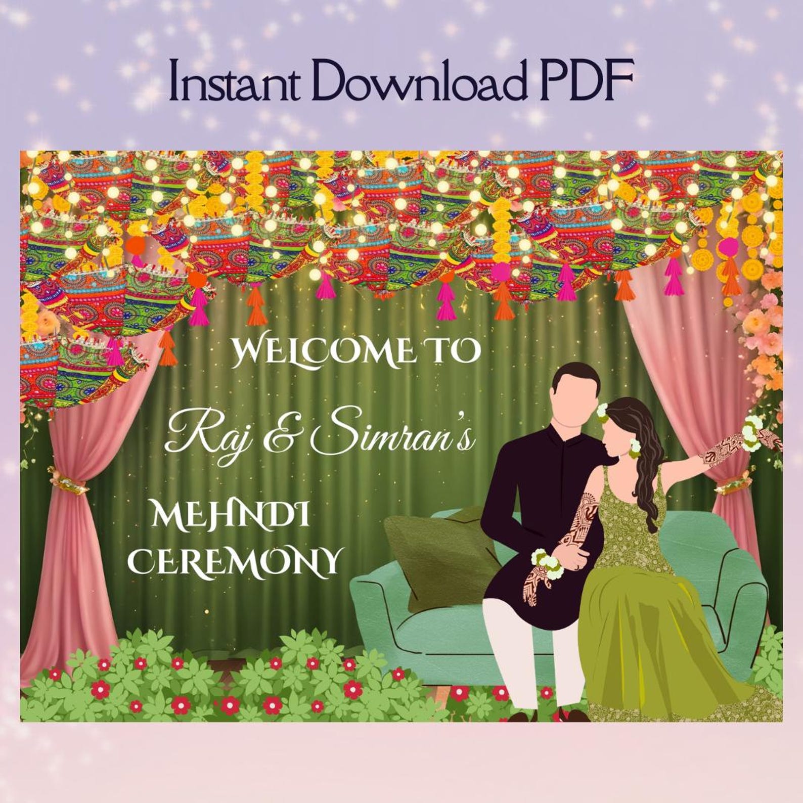 Couple Mehndi Entrance Signs as Mehndi Decor, Mehndi Posters & Mehendi ...