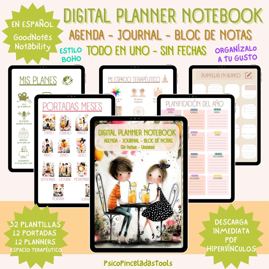 Digital Planner Notebook Journal in Spanish for Goodnotes and ...