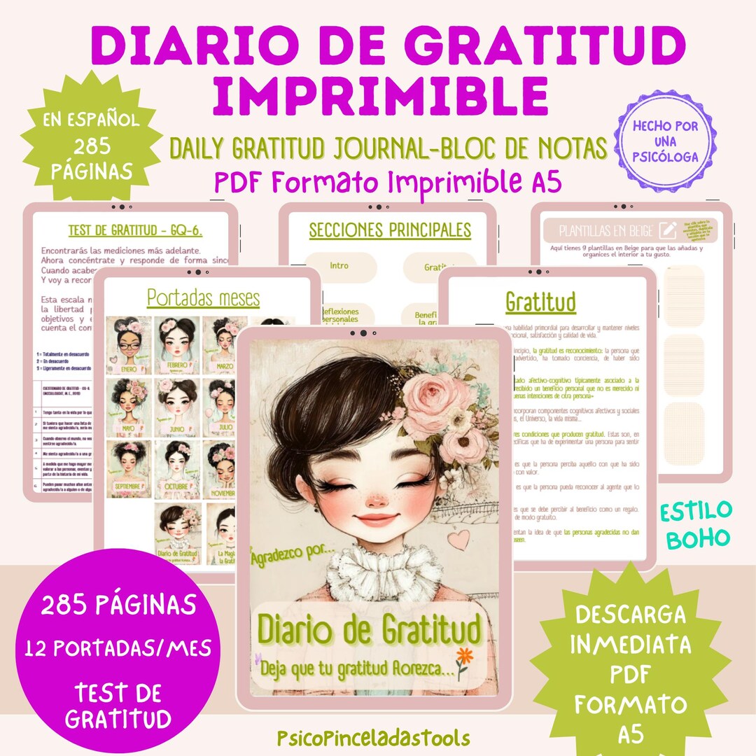 Diario de GRATITUD imprimible en Español | pdf descargable A5 ...