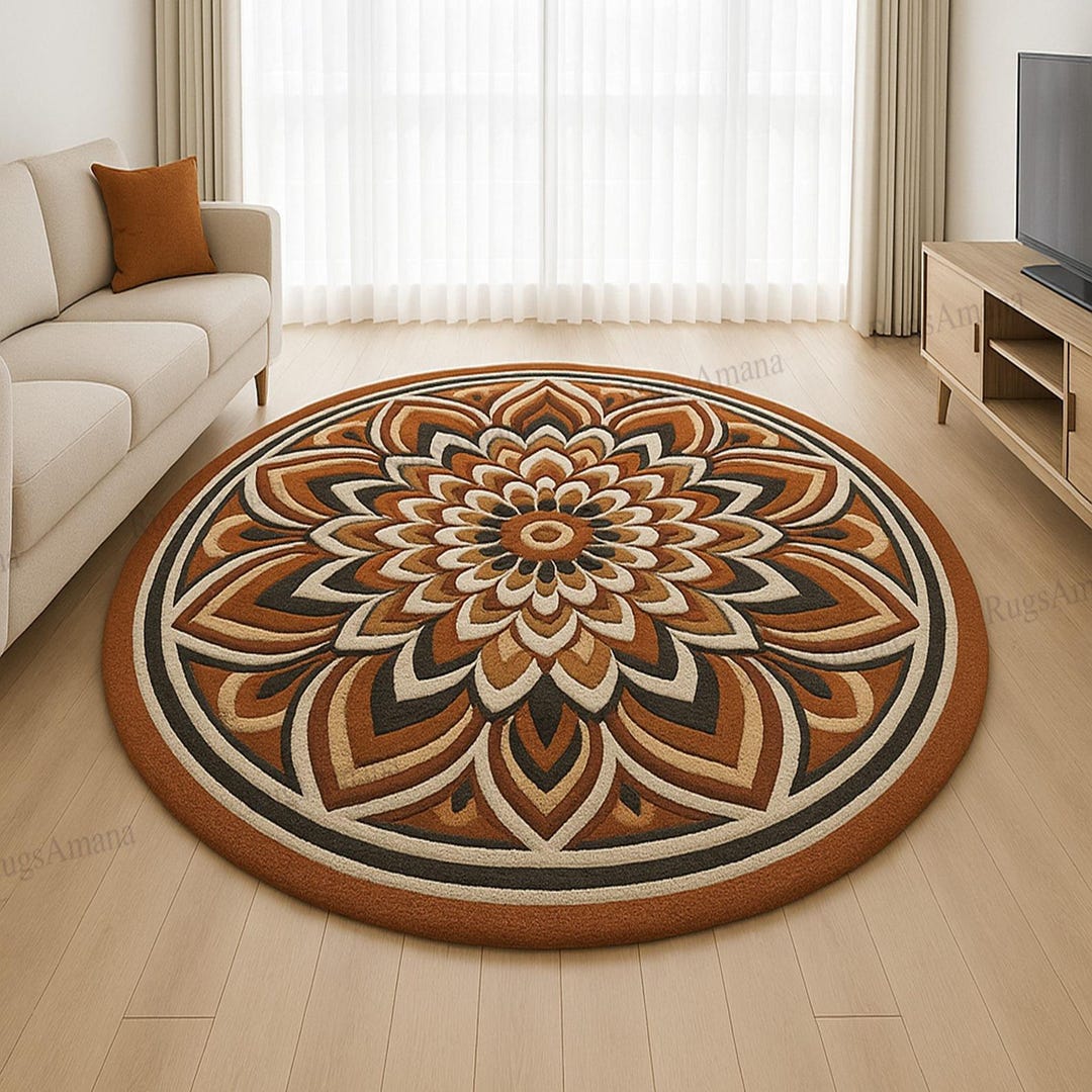 Hand Tufted Wool Round Rug, Bohemian Floral Mandala Design - Etsy