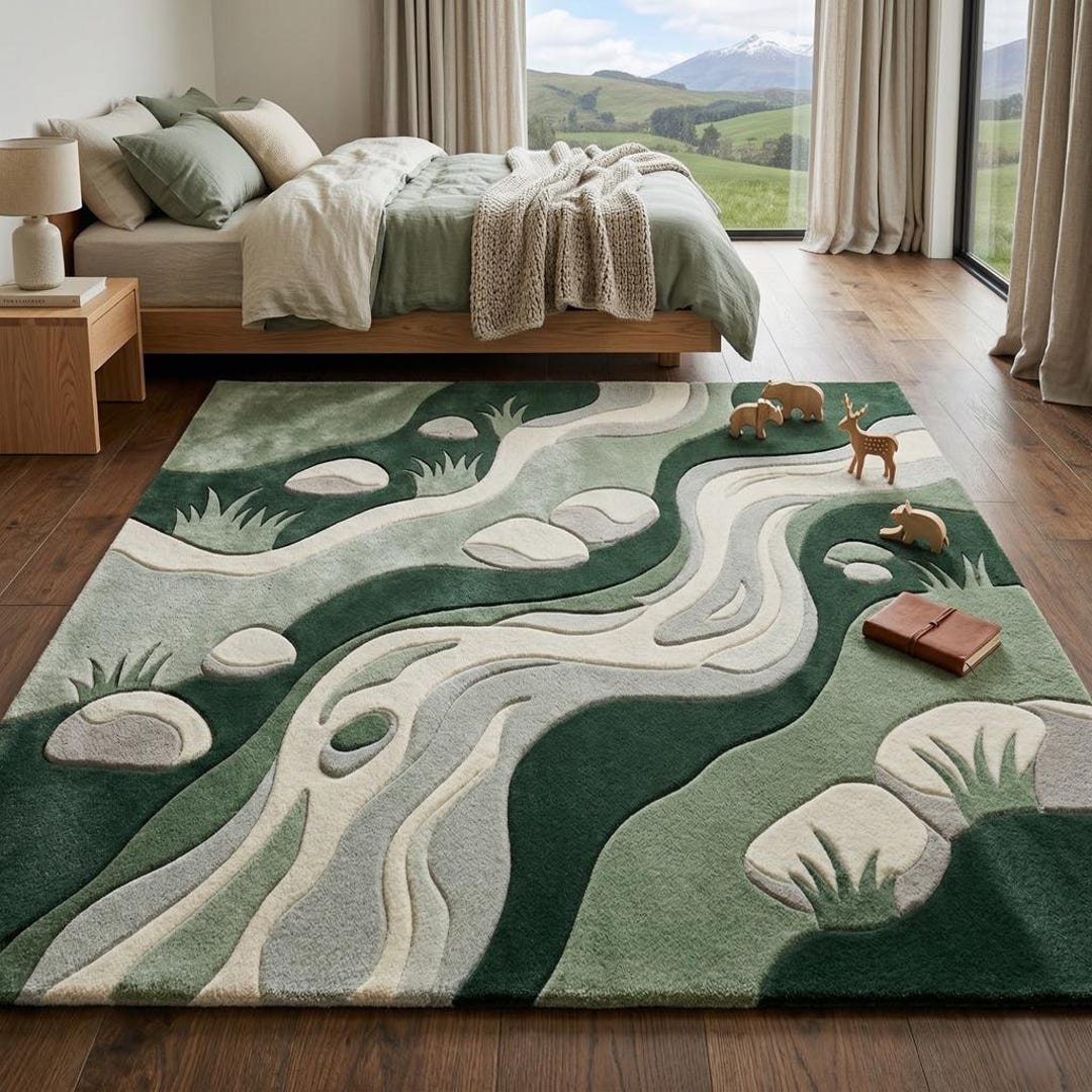 Hand Tufted Wool Forest River Play Rug, Nature Woodland Kids Room ...