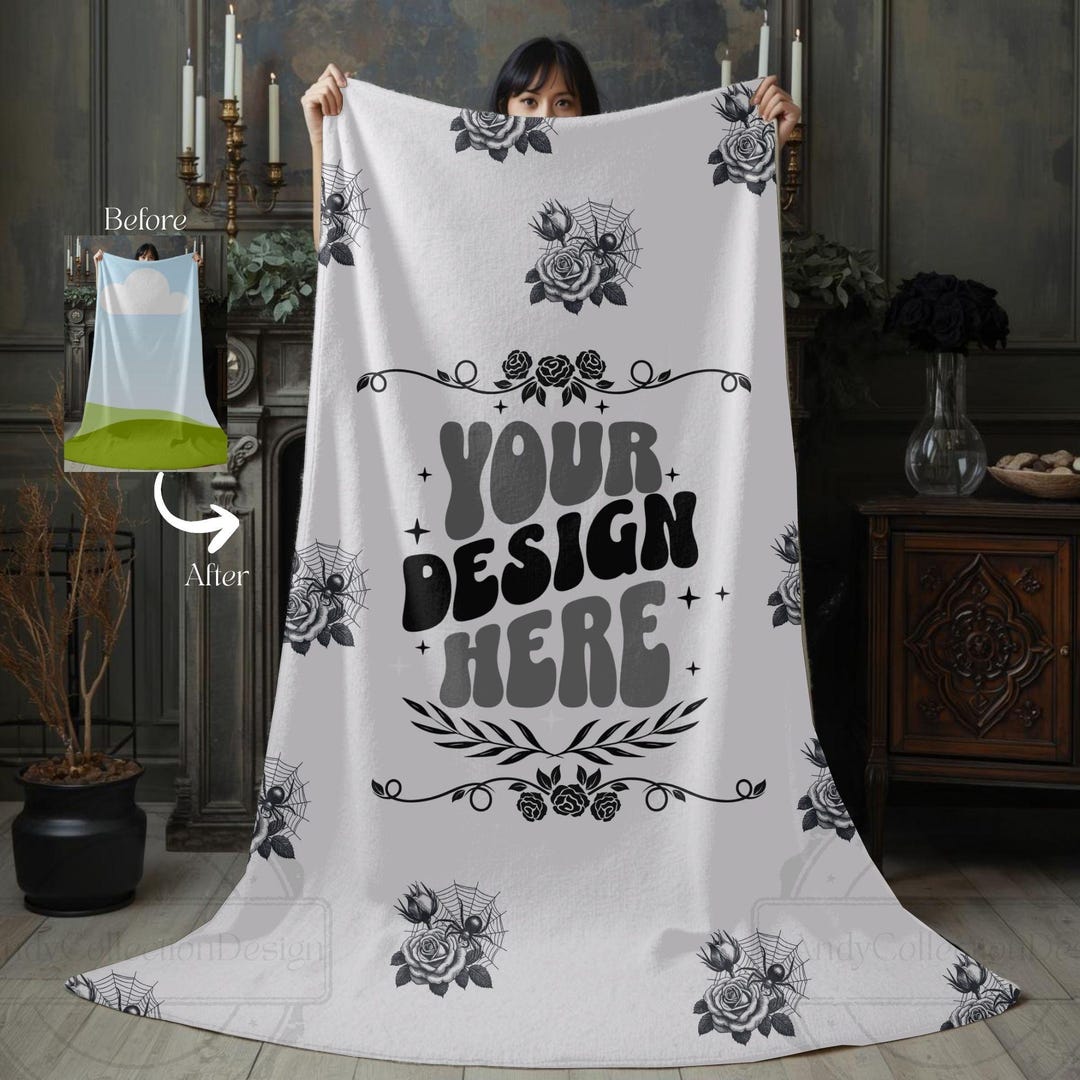 Blanket Mockup Template Velveteen Plush Blanket Mock up Gothic Blanket ...