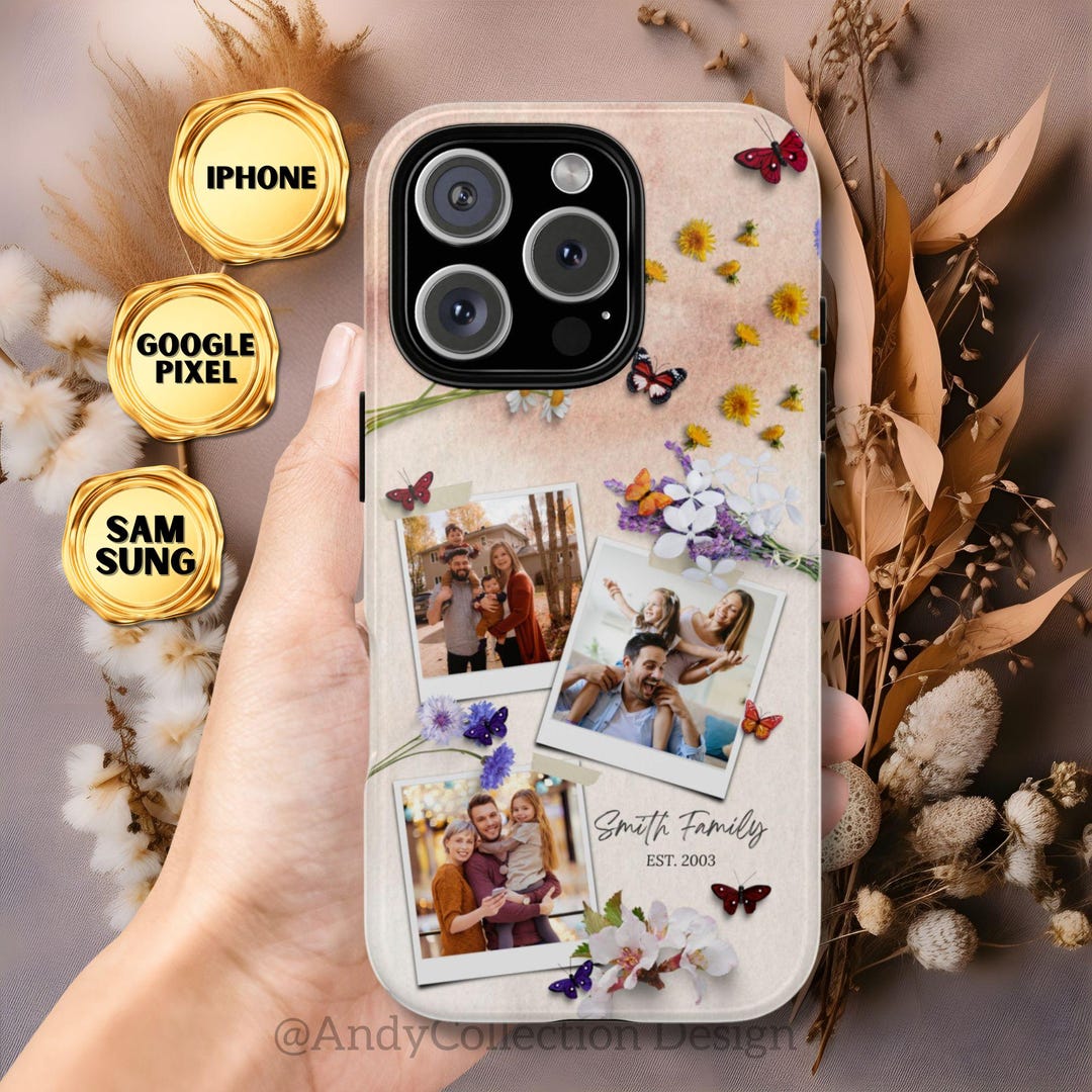 Personalised Family Photo With Butterflies and Flowers Tough Phone Case ...