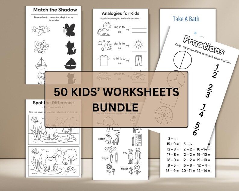 50 Kids Worksheets Bundle | Printable Learning Activities | Educational ...