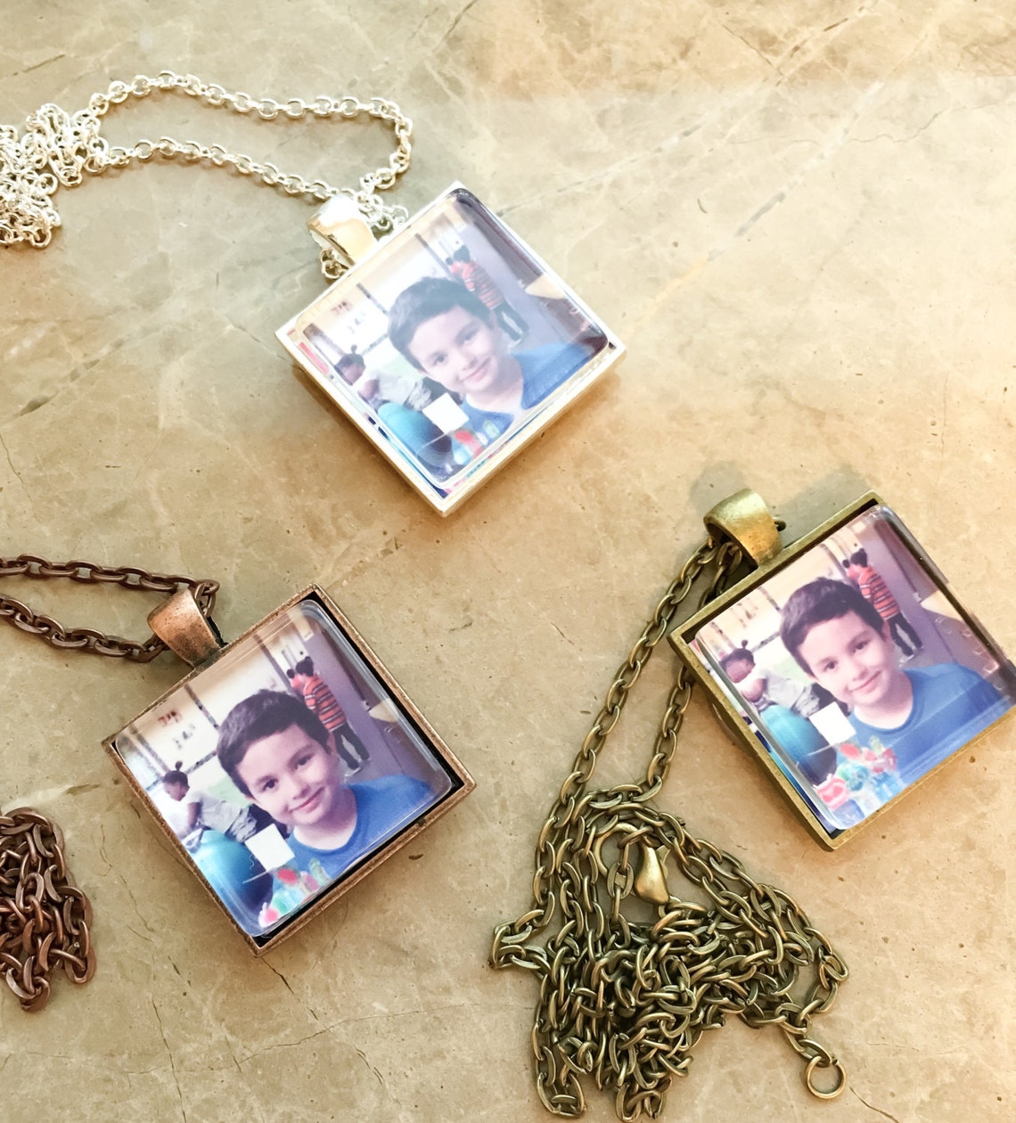 Square Photo Pendant With 24" Chain, Personalized Photo Pendant ...
