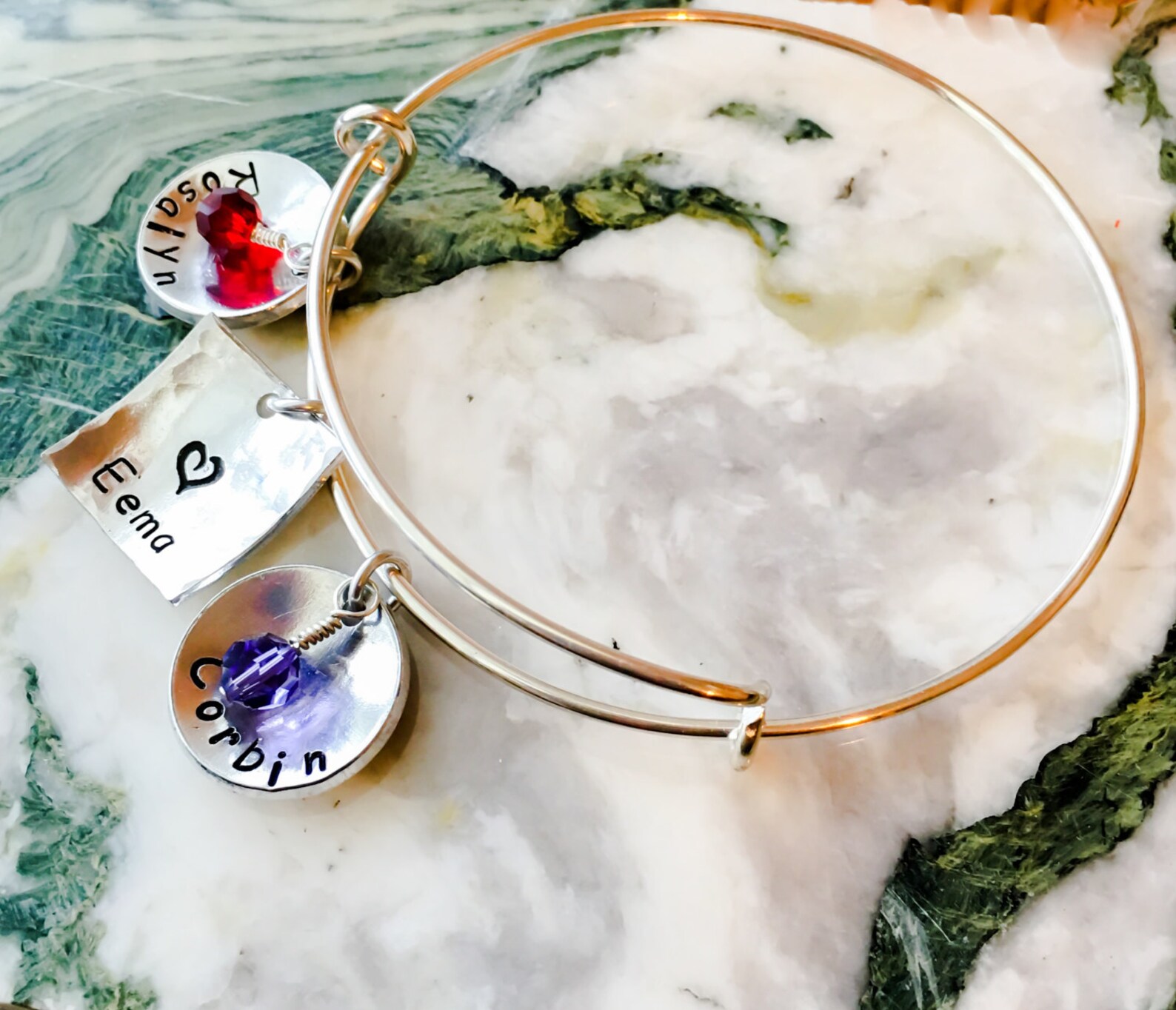 Custom Hand Stamped Charm Bangle Bracelet Custom Stamped | Etsy