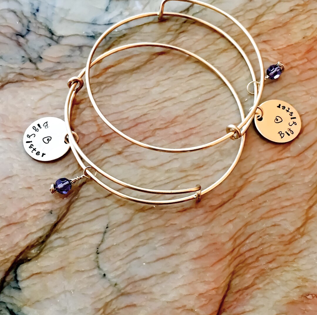 Custom Hand Stamped Charm Bangle Bracelet, Custom Stamped Adjustable ...