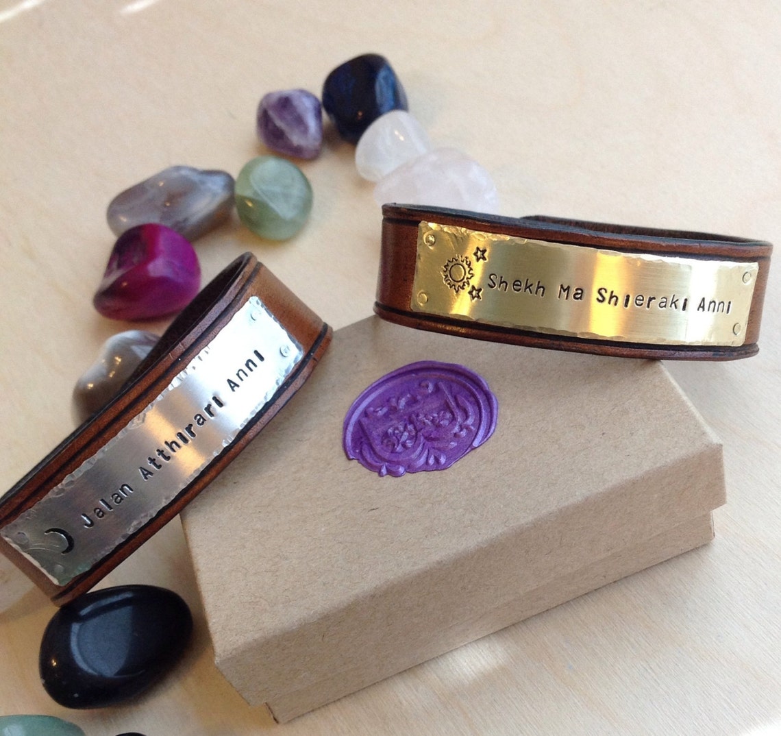 Personalized Leather Cuff Bracelet Custom Metal Stamped Cuff - Etsy
