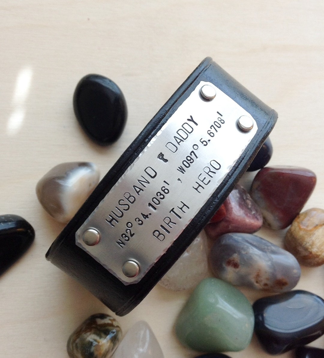 Personalized Leather Cuff Bracelet, Custom Metal Stamped Cuff, Leather ...