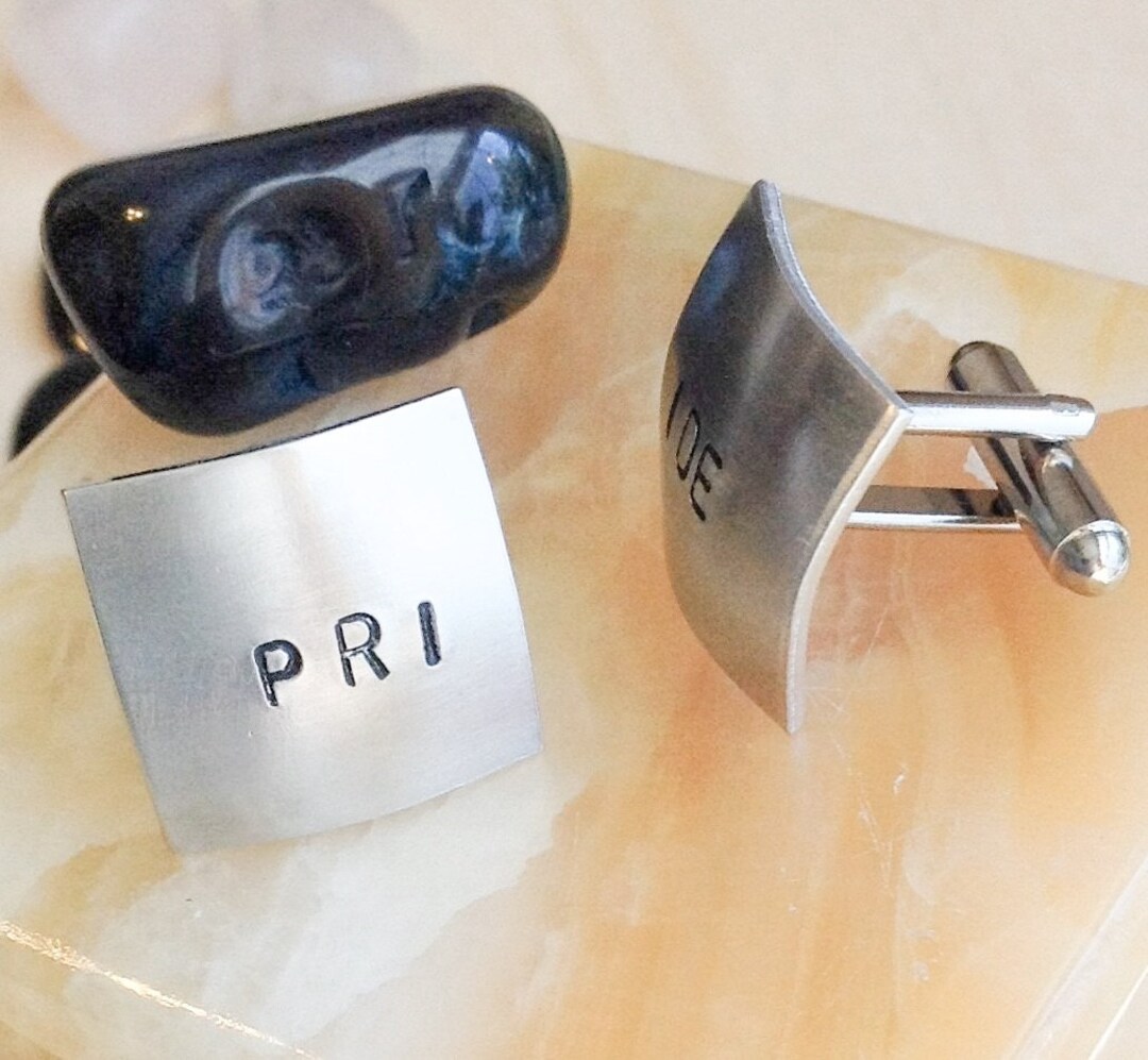 Personalized Hand Stamped Cufflinks - Custom Cufflinks - Domed Square ...