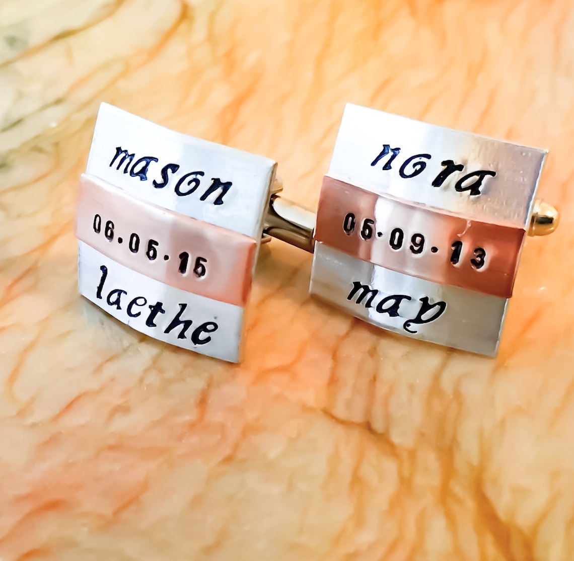 Custom Hand Stamped Cufflinks Personalized Cufflinks Domed - Etsy