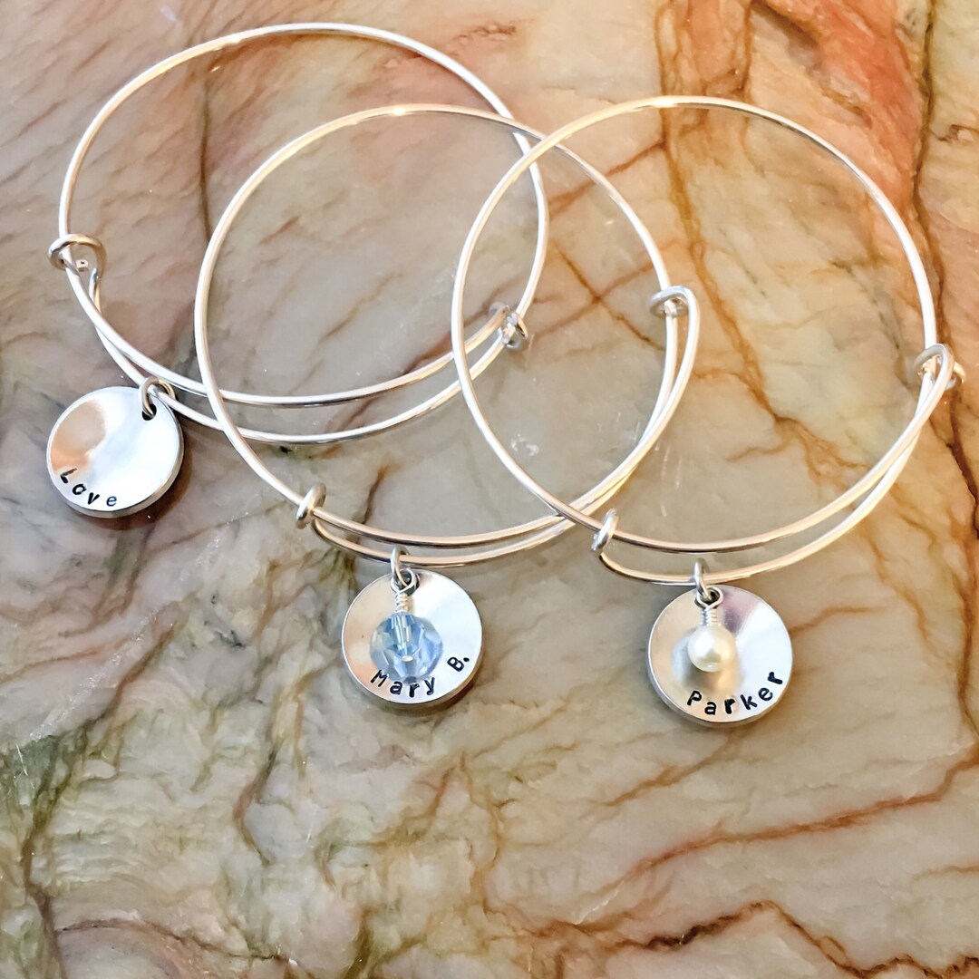 Adjustable Bangle Custom Bracelet, Hand Stamped Adjustable Bangle ...