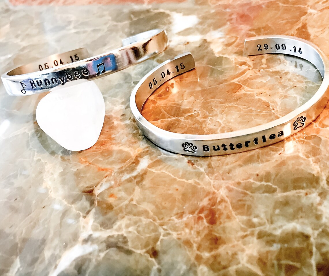 Paw Print and Music Notes Custom Hand Stamped Bracelet | Etsy