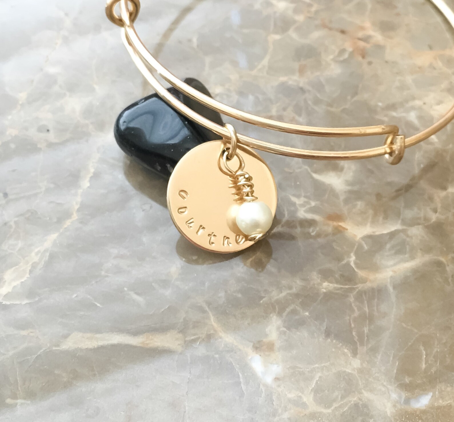 Custom Charm Stamped EXPANDABLE Bangle Bracelet, Gold Brass Silver ...