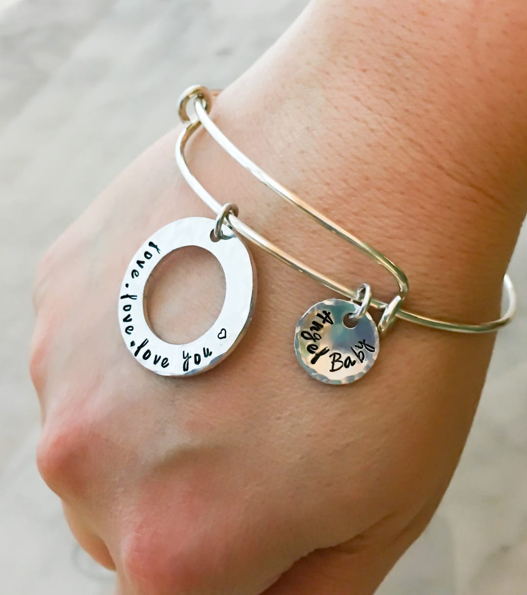 Custom Charm Stamped EXPANDABLE Bangle Bracelet, Gold Brass Silver ...