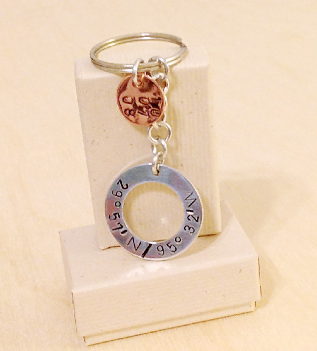 Stamped Keychain - Hand Stamped Keychain - Longitude Latitude Keychain ...