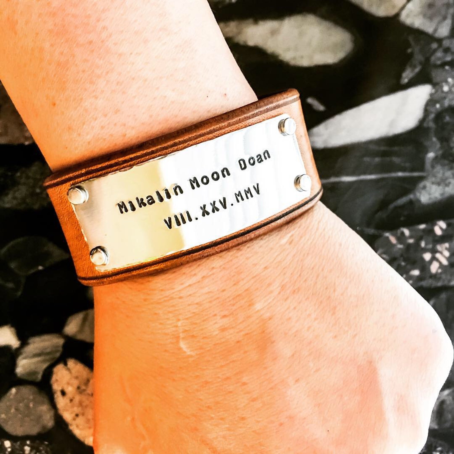 Leather Bracelet, Personalized Leather Cuff Bracelet, Custom Metal ...