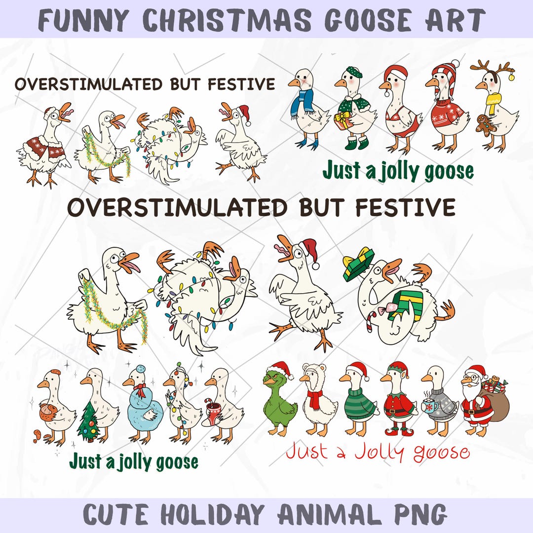Funny Christmas Goose Bundle PNG New Year Holiday Animals Clipart ...