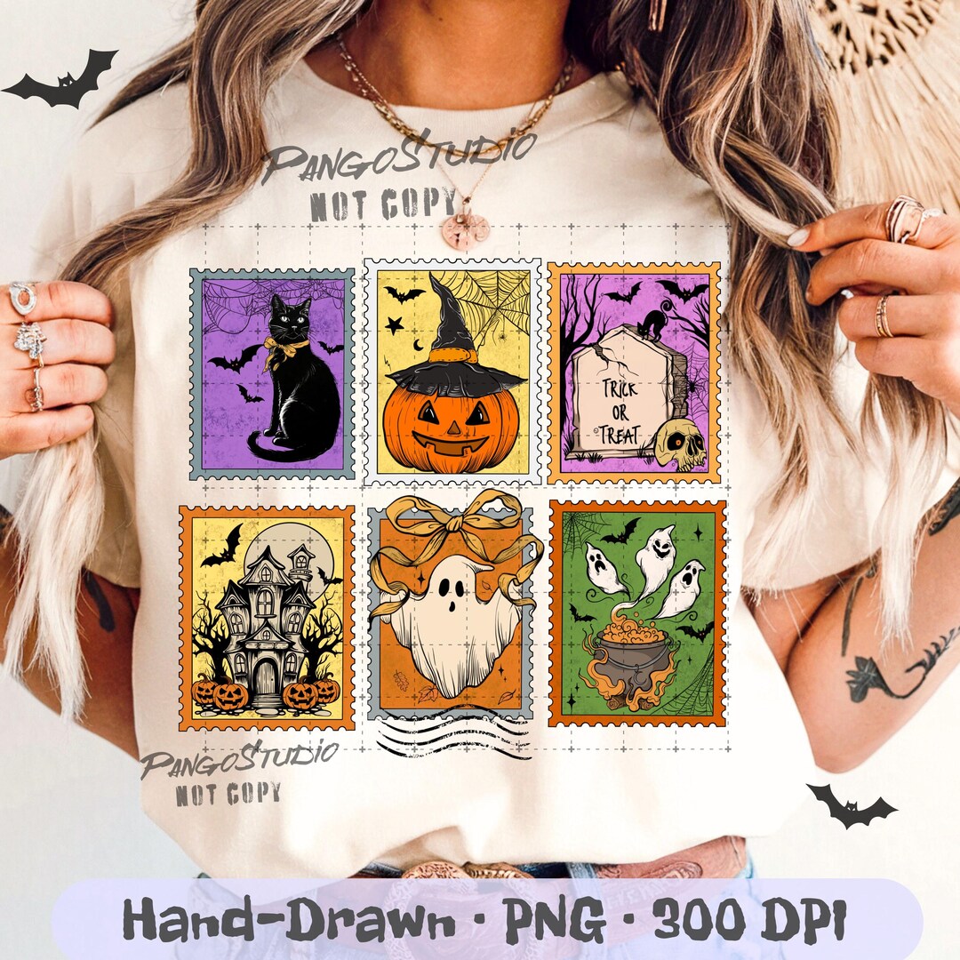 Vintage Halloween Stamp PNG, Hand-drawn Spooky Clipart for Shirts ...