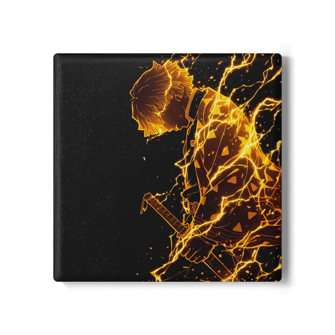 Flaming Samurai Silhouette Ceramic Coaster | Anime Sword Scene - Etsy