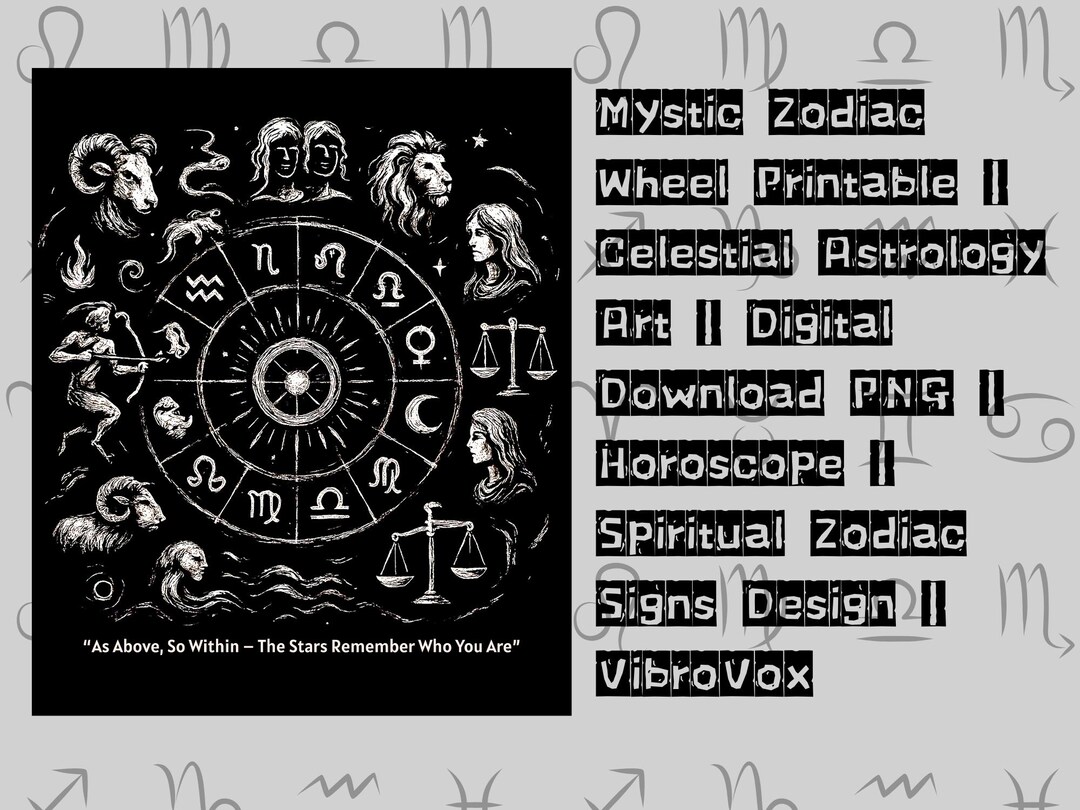 Mystic Zodiac Wheel Printable | Celestial Astrology Art | Digital ...