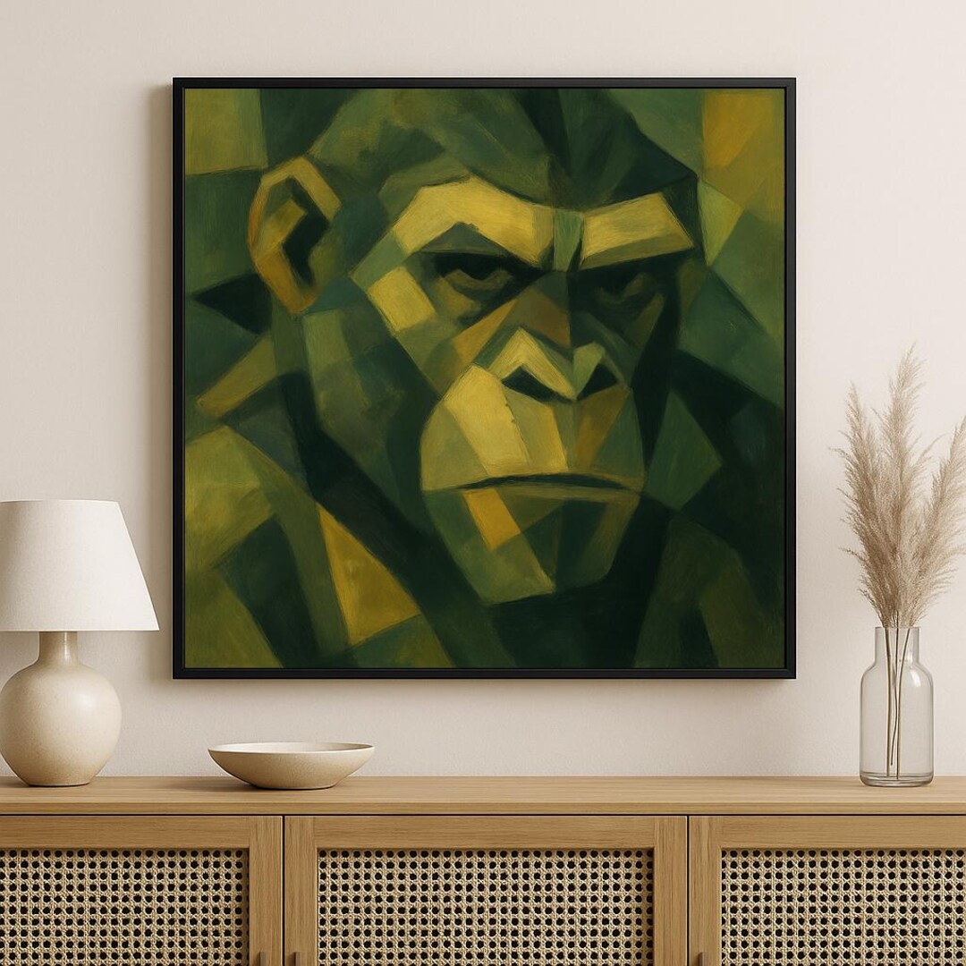 Abstract Ape Wall Art – Cubist Animal Face Digital Print – Postmodern ...