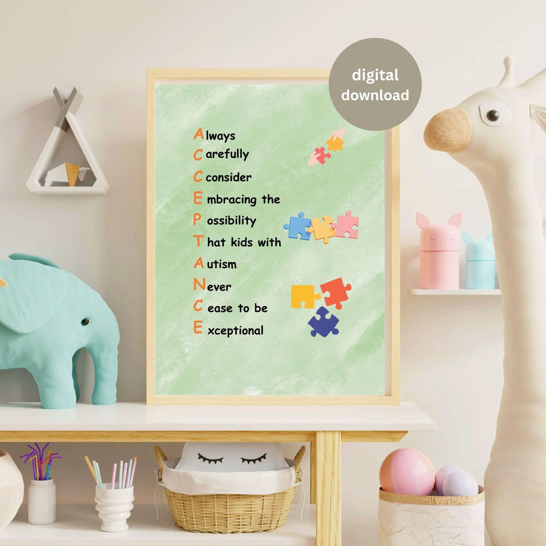 Acceptance Acronym Art Print: Autism Awareness, Neurodiversity Decor ...