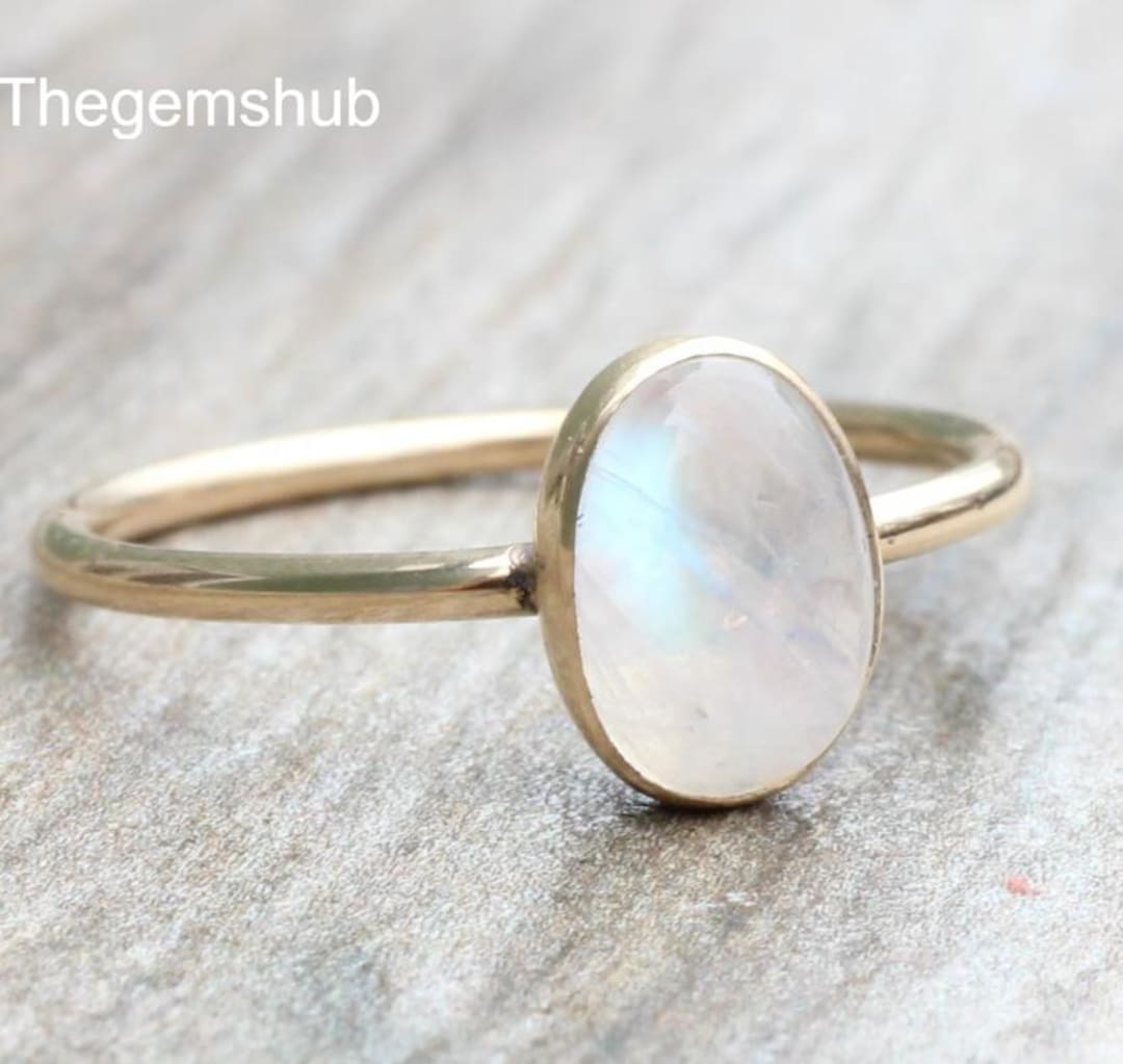 14K Gold Filled Rainbow Moonstone Ring: Oval Stacking Ring - Etsy
