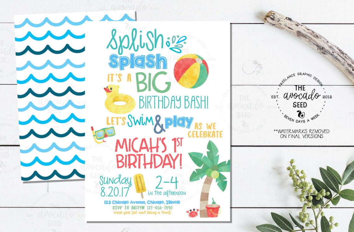 Splish Splash Pool Party Invitation First Birthday Digital - Etsy