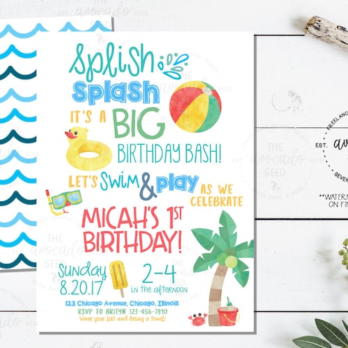 Splish Splash Pool Party Invitation First Birthday Digital - Etsy