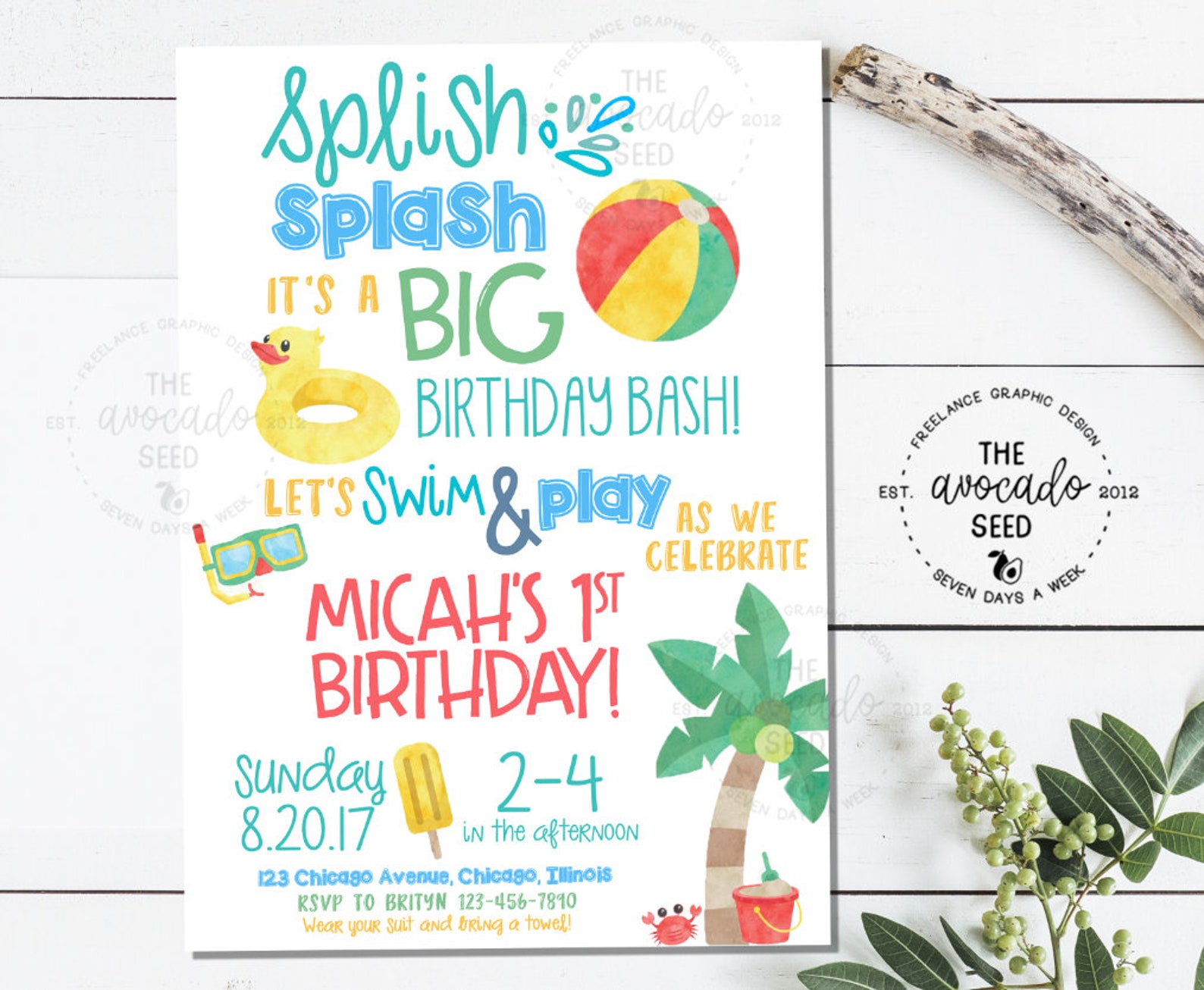 Splish Splash Pool Party Invitation First Birthday Digital | Etsy