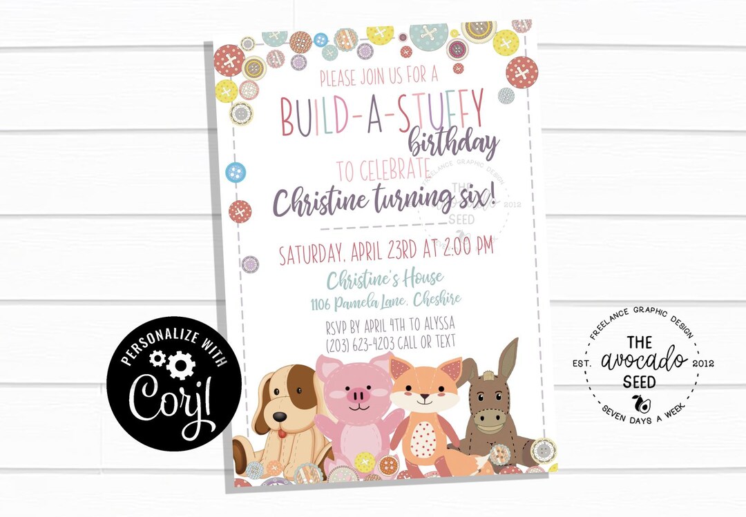 Build a Bear Inspired - Build a Stuffy Birthday Party Invitation ...