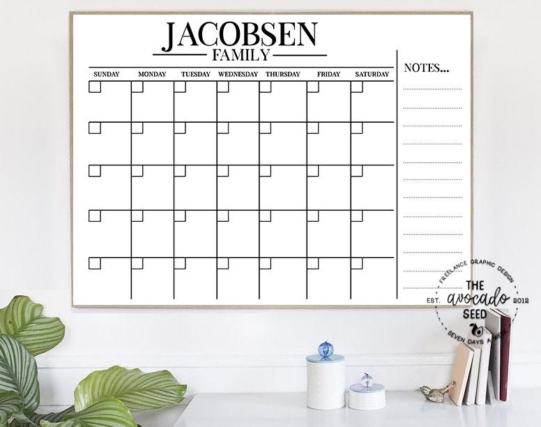 The Classic - Dry Erase Family Wall Calendar - DIY Printing Only ...