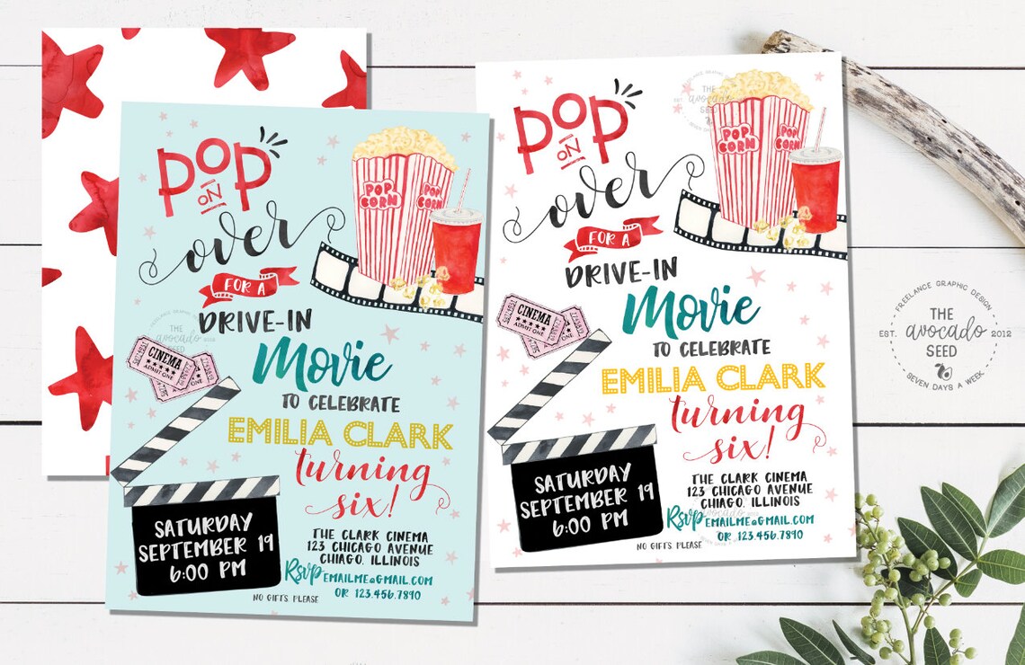 Drive-in Movie Birthday (or Any Event) Invitation - Digital File or ...