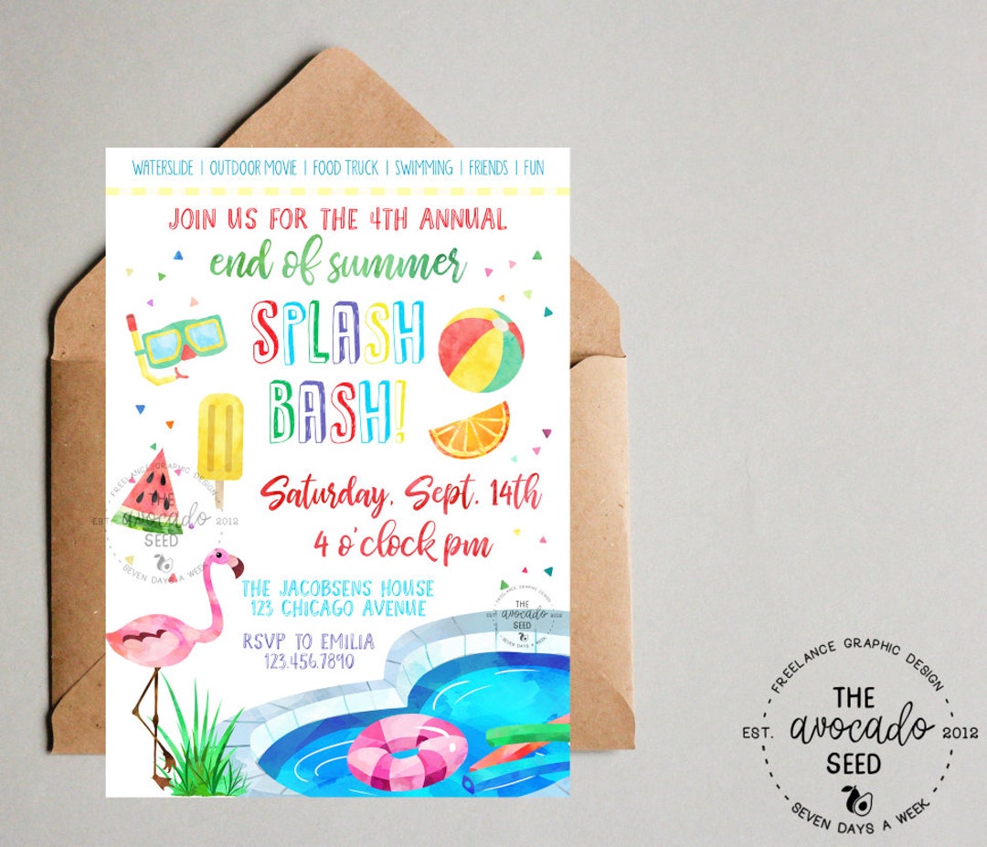 End of Summer Backyard Bash Invitation - DIY Printing or Professional ...