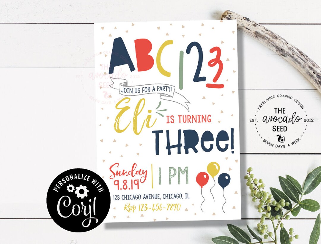 ABC 123 Birthday Party Invitation - Corjl Version - Etsy