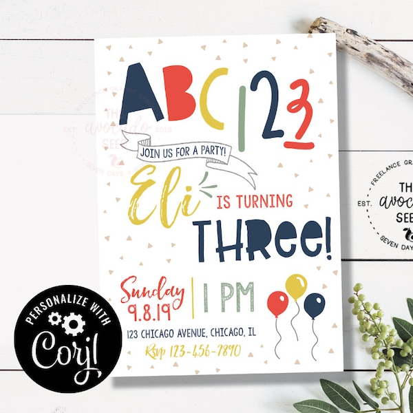 Abc 123 Invitations - Etsy