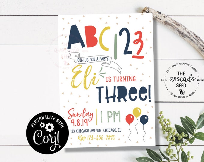 Alphabet Birthday Party Invitation Alphabet Theme Birthday Party Invite ...