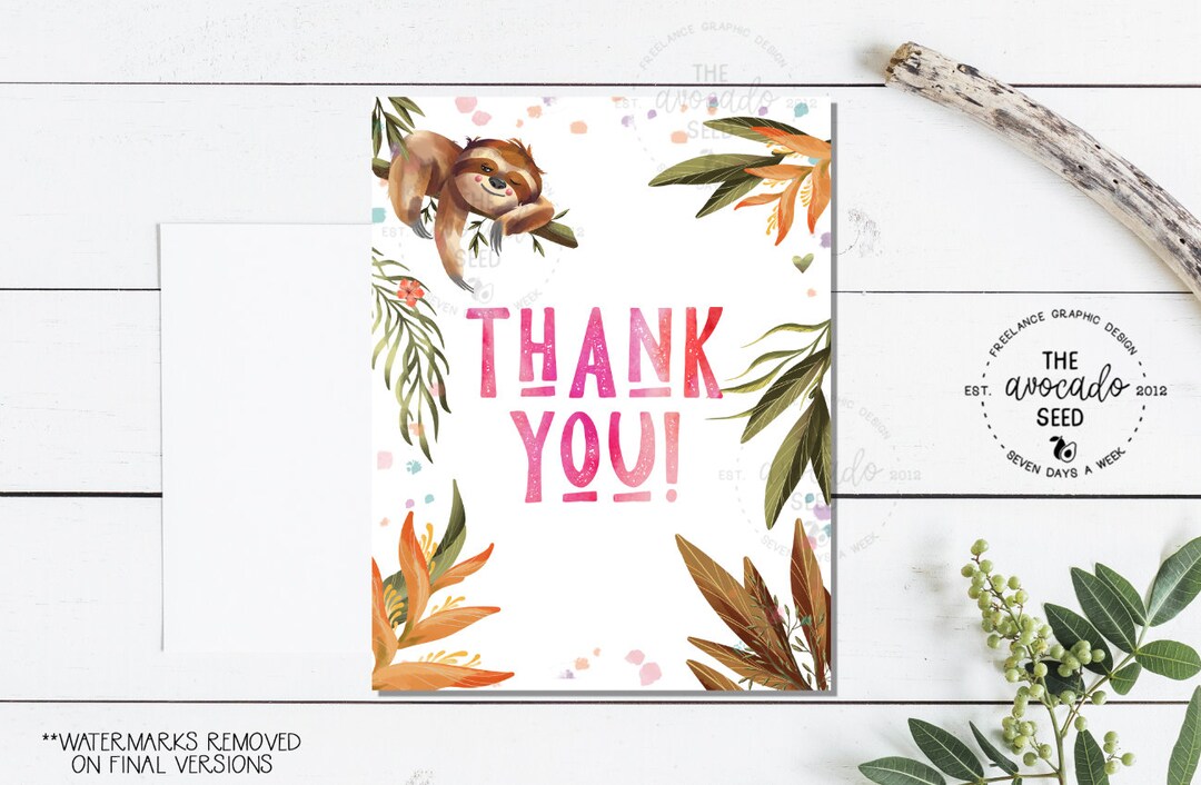 Sloth Folded Thank You Card Digital File or Prints - Etsy