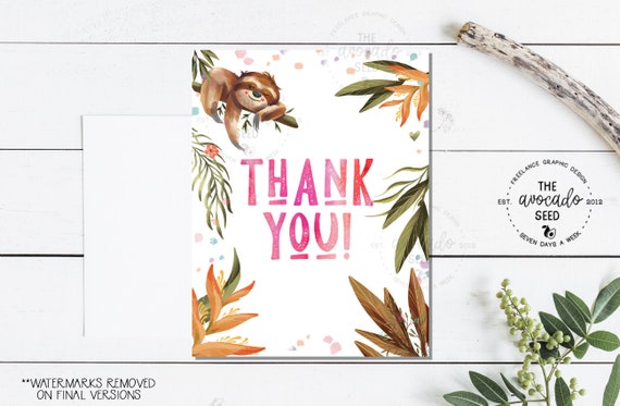 Sloth Folded Thank You Card Digital File or Prints | Etsy