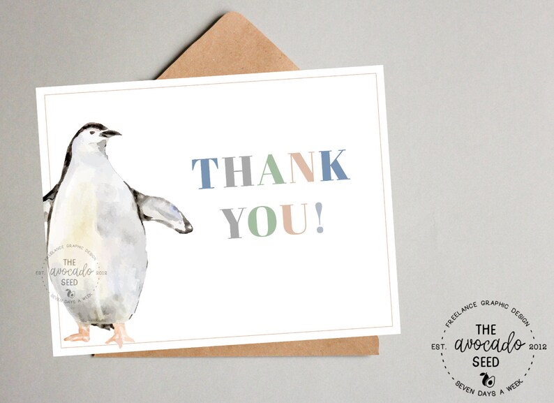 Penguin Thank You Card Instant Download if Wanting Prints | Etsy