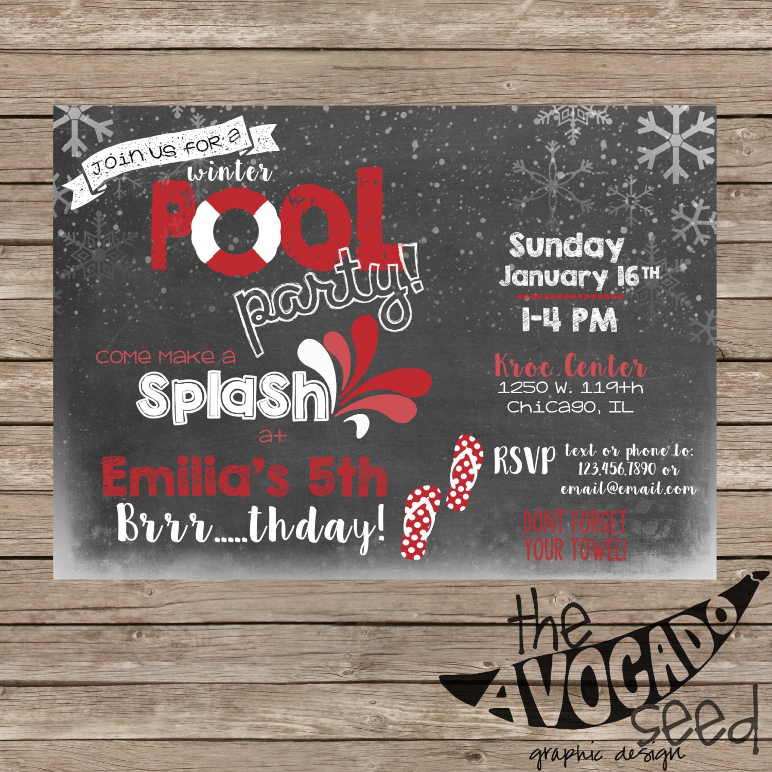 Winter Swim Pool Birthday Party Red or Blue (see Images) - DIY Printing ...