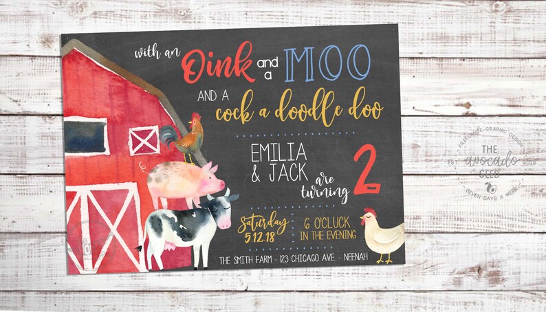 Oink Moo Cock a Doodle Doo Farm Animals Birthday or Any | Etsy