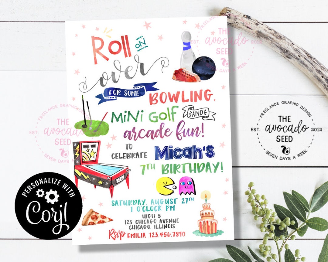 Bowling, Mini Golf, Arcade Birthday Party Invitation - Corjl Version - Etsy