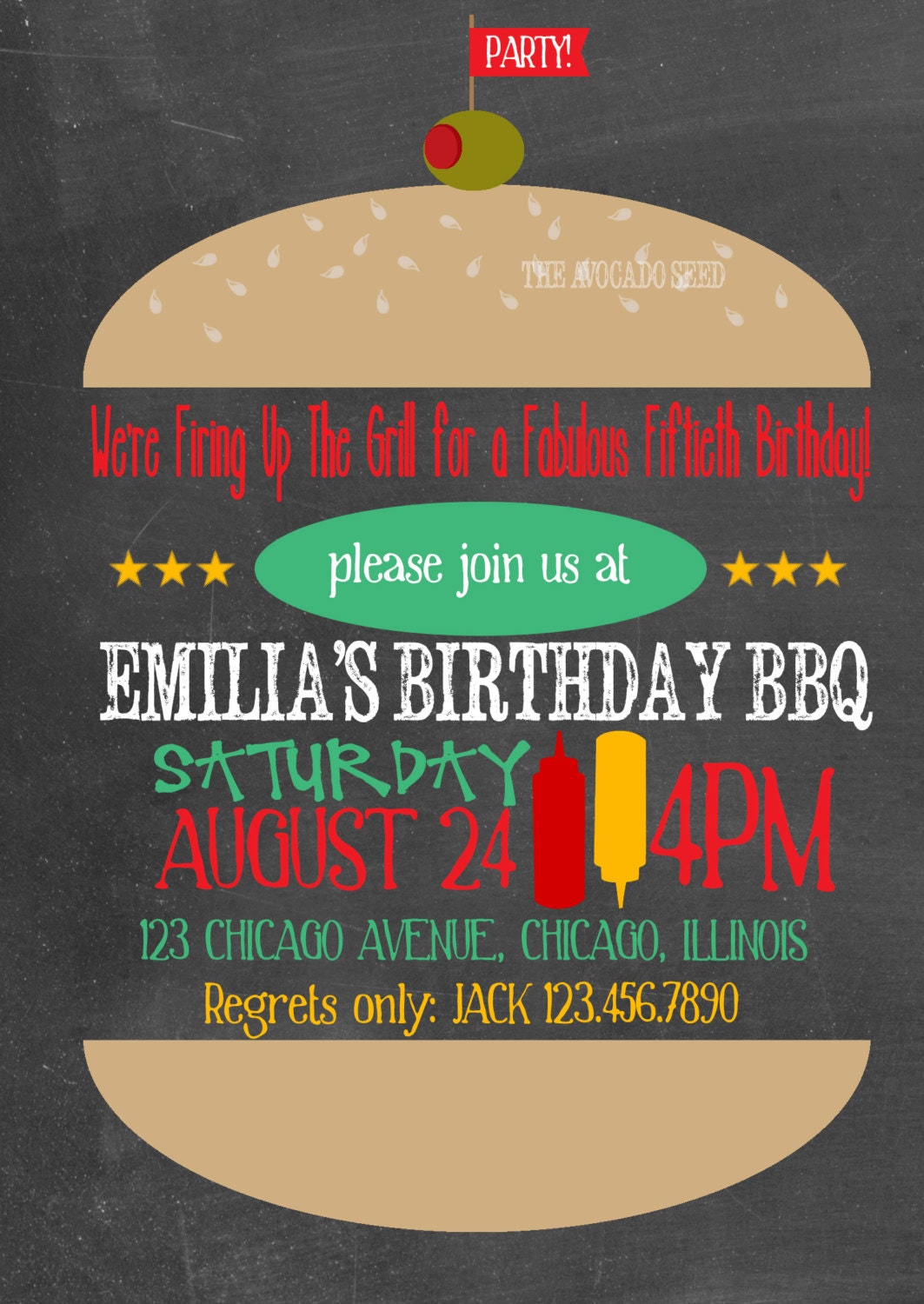 Birthday Burger BBQ Invitation Chalkboard DIY or - Etsy